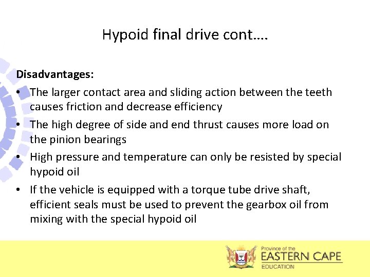 FINAL DRIVE NOTES BASIC FUNCTIONS CONSTRUCTION AND OPERATION