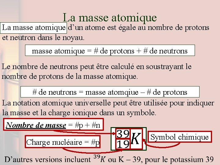 Le numro atomique et la masse atomique Power