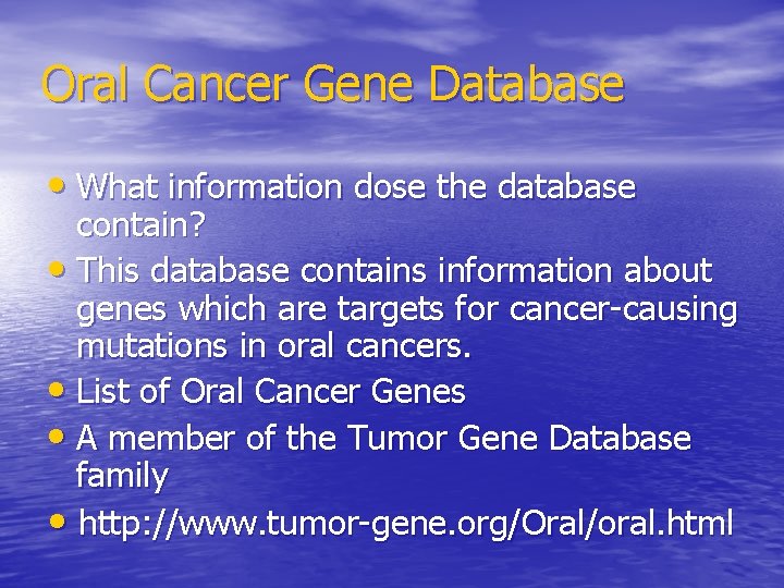 Introduction to Oral Cancer Gene Database B 92902025