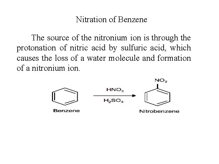 Electrophilic aromatic substitution Nitration of benzene Nitration of