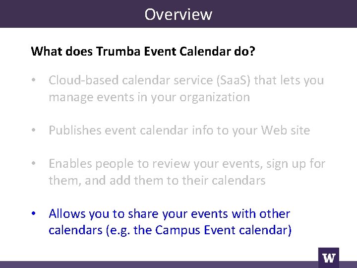 UW Event Calendars Powered by Trumba Connect a