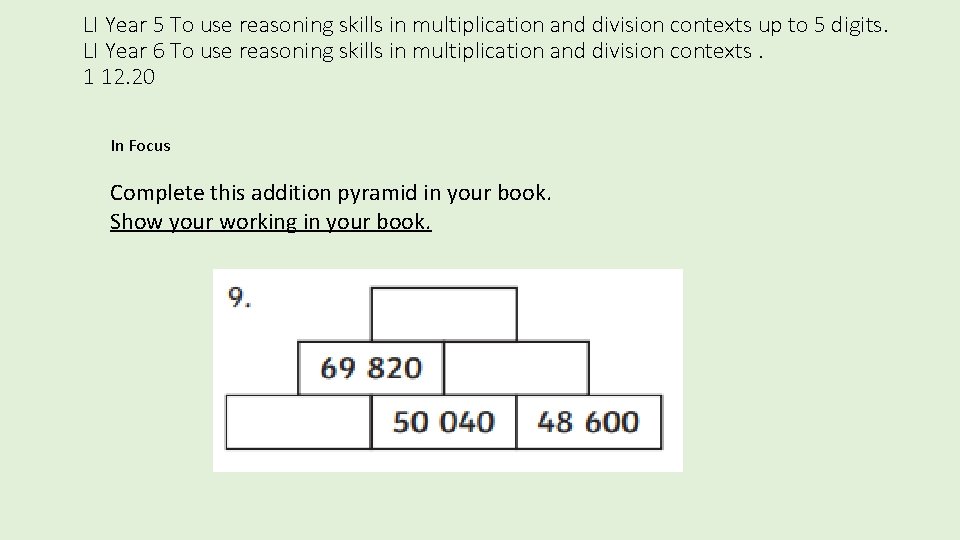 LI Year 5 To use reasoning skills in