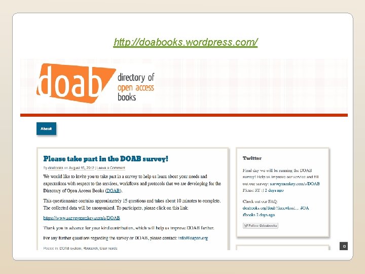 RESULTS FROM THE DOAB USER NEEDS STUDY Janneke