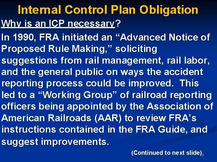 Presentation to Railroad Accident Reporting Personnel Training Module