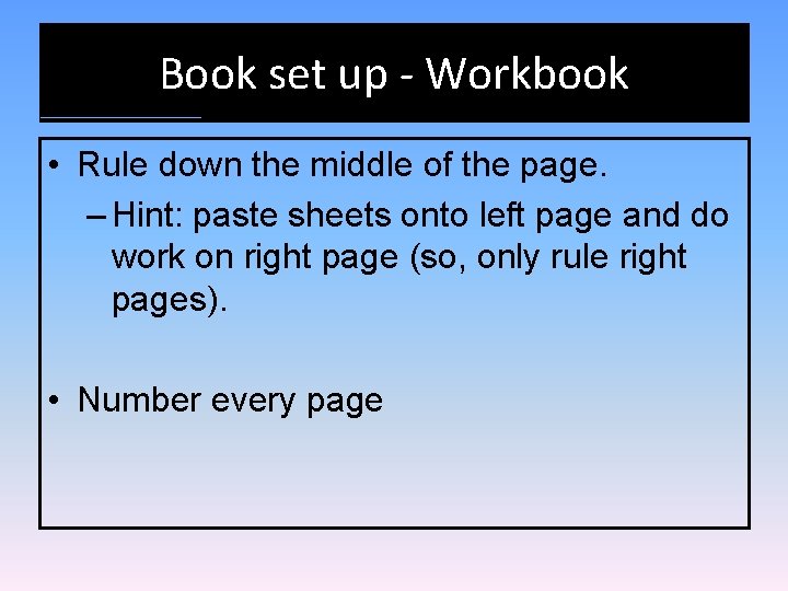 WORK BOOK SET UP PROCEDURES YEAR 9 MATHEMATICS