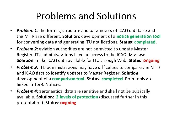 Alignment of ITU and ICAO frequency databases Background