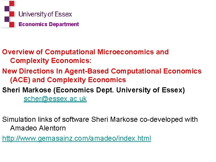 Economics Department Overview of Computational Microeconomics and ...