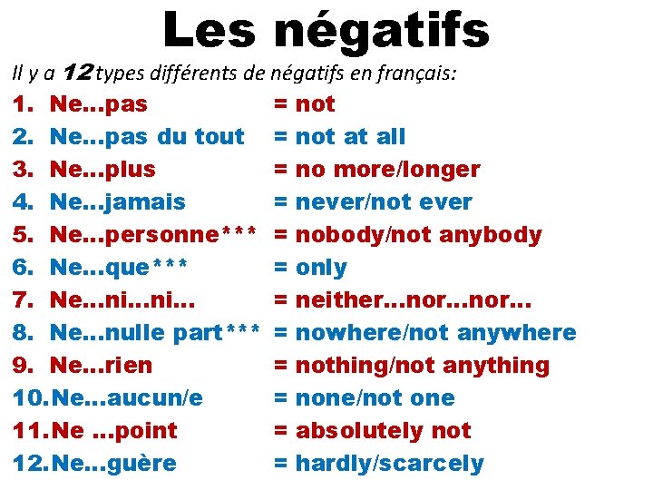 Les ngatifs Il y a 12 types diffrents