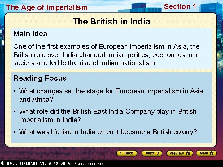 The Age of Imperialism Section 1 The Age