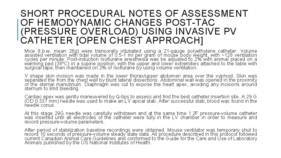 MOUSE TRANSVERSE AORTIC CONSTRICTION TAC AND TAC HEMODYNAMIC