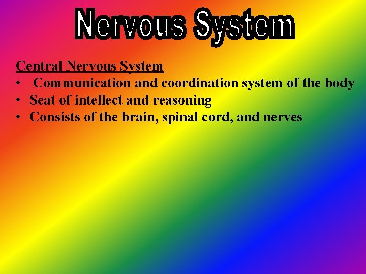 Central Nervous System Communication and coordination system of