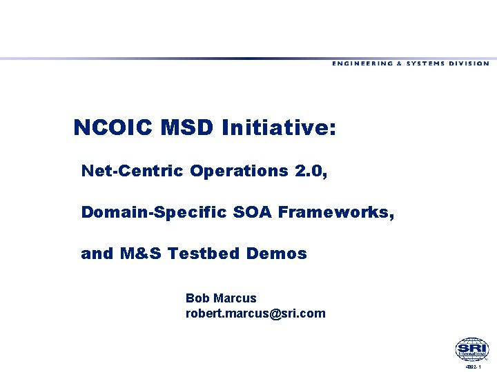 NCOIC MSD Initiative NetCentric Operations 2 0 DomainSpecific