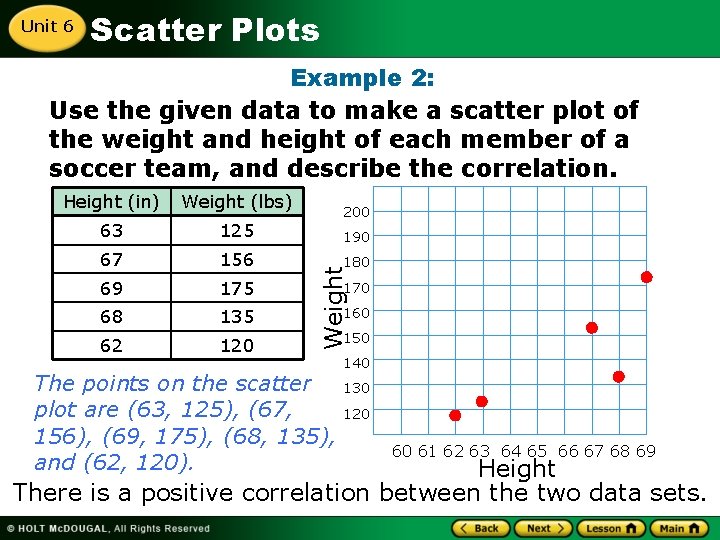 Unit 6 Scatter Plots A scatter plot is