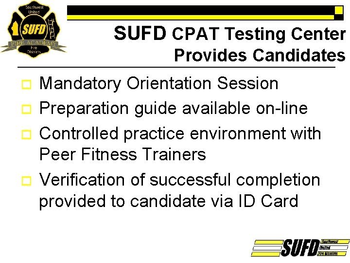 CPAT Candidate Physical Ability Testing www SUFD org