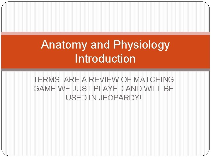 Anatomy and Physiology Introduction TERMS ARE A REVIEW