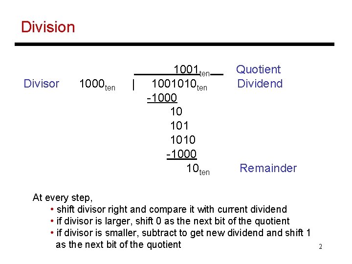 Lecture 10 Division Floating Point Todays topics Division
