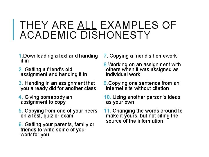 UNDERSTANDING THE BEHAVIOR ACADEMIC DISHONESTY No one can