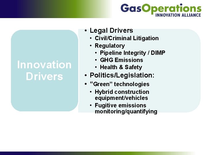 Overview of Innovation in Gas Distribution Operations Recent
