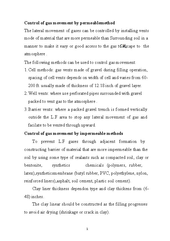 Control of gas movement by permeablemethod The lateral