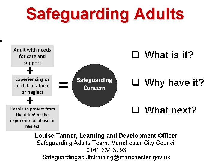 Safeguarding Adults What is it Why have it
