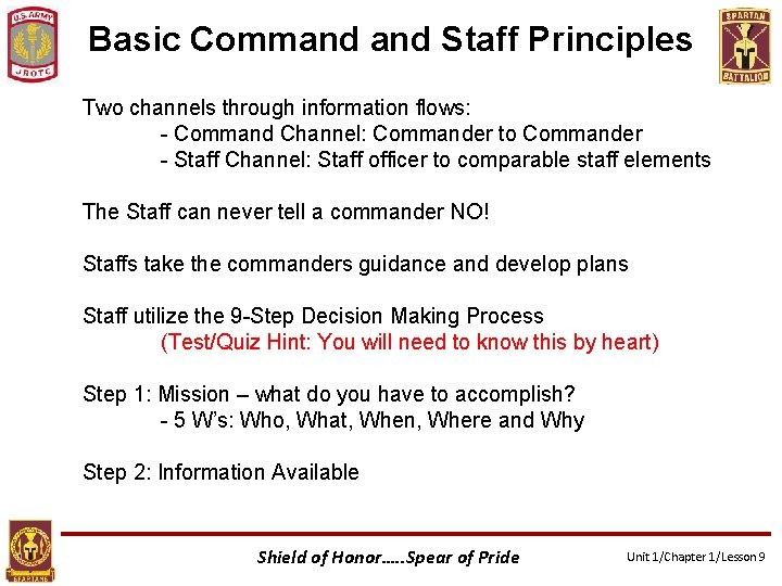 Basic Command Staff Principles Unit 1 Chapter 1