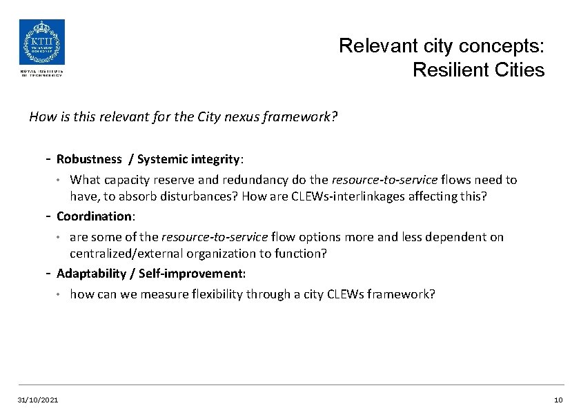 Sustainable service provision in cities Building a City