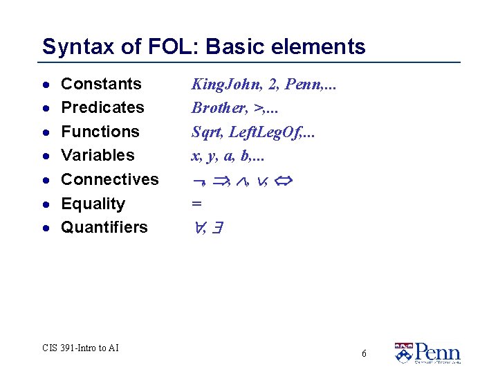 FirstOrder Logic CIS 391 Introduction to Artificial Intelligence