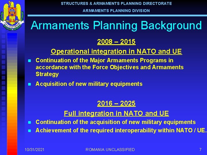 STRUCTURES MINISTRY ARMAMENTS OF DEFENCE PLANNING DIRECTORATE ARMAMENTS