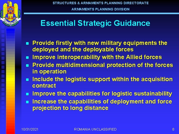 STRUCTURES MINISTRY ARMAMENTS OF DEFENCE PLANNING DIRECTORATE ARMAMENTS