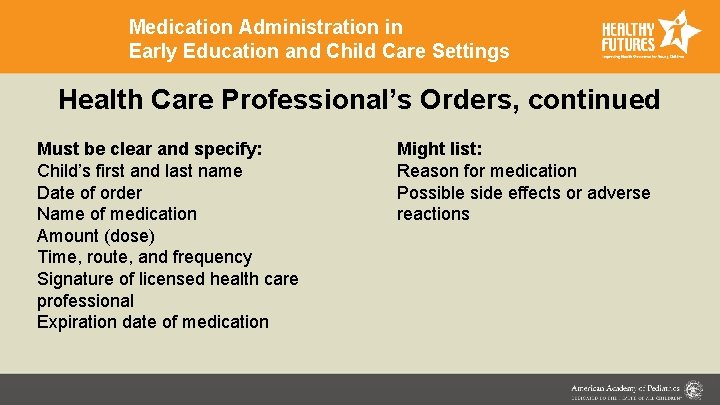 Medication Administration in Early Education and Child Care