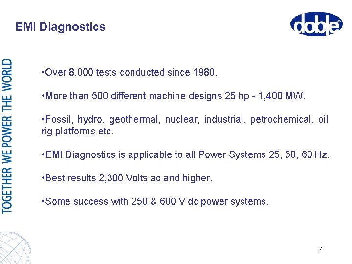 Generator Condition Assessment through EMI Diagnostics Doble Power