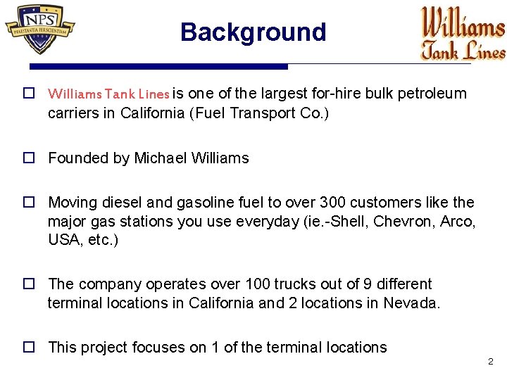 California Gasoline Transport James Montgomery Karen Teague Background