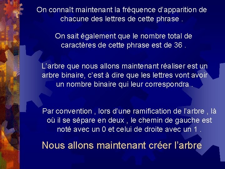 Arbre de Huffman Nous allons maintenant expliquer questce