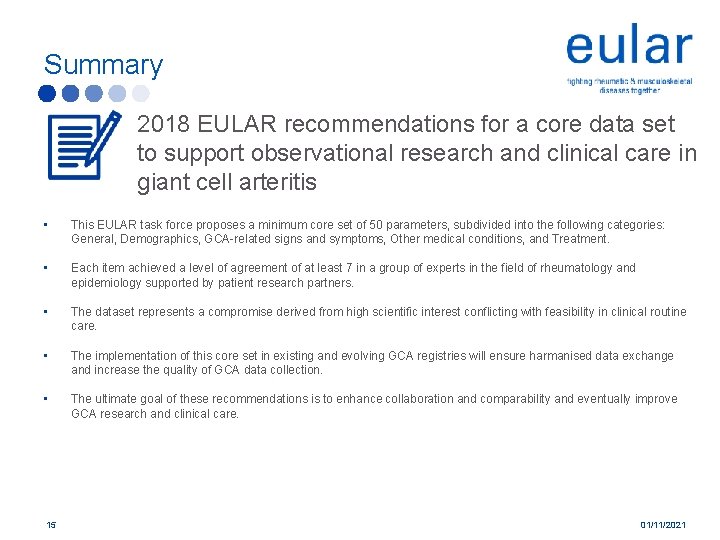 2018 EULAR recommendations for a core data set