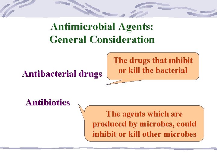 Antimicrobial Agents General Consideration Antibacterial drugs The drugs