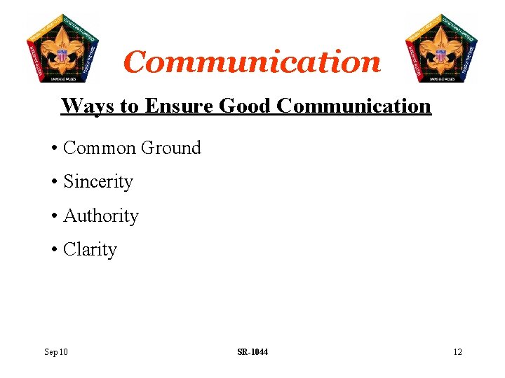 COMMUNICATION Sep 10 SR1044 1 Communication Learning Objectives