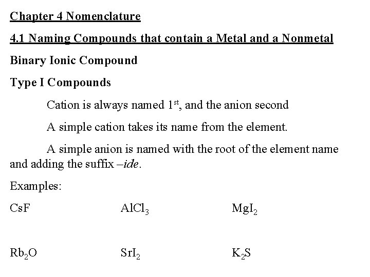 Chapter 4 Nomenclature 4 1 Naming Compounds that
