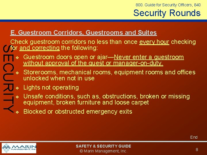 800 Guide for Security Officers 840 Security Rounds
