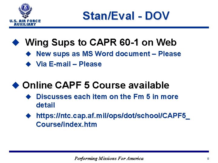Civil Air Patrol Performing Missions For America StandardizationEvaluation