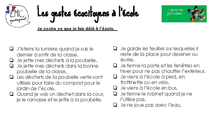Les gestes cocitoyens lcole Je coche ce que