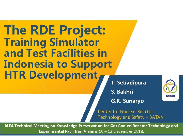 The RDE Project Training Simulator and Test Facilities