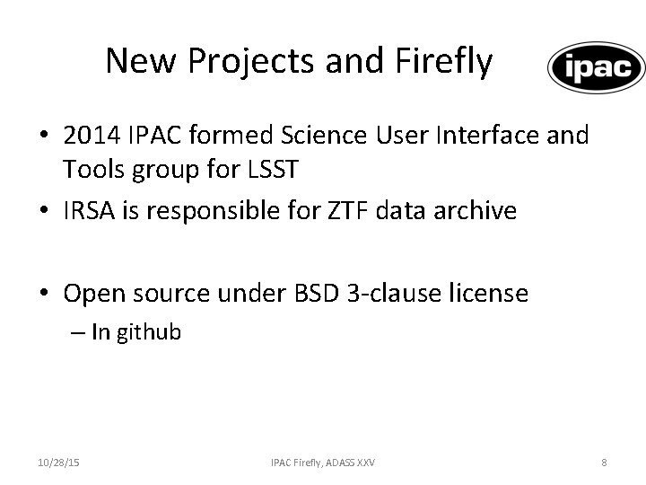 IPAC Firefly Development Roadmap Xiuqin Wu IPAC Caltech