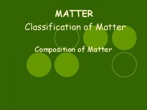 MATTER Classification of Matter II Composition of Matter
