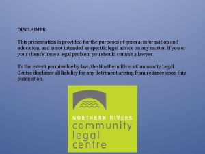 Disclaimer This presentation is for educational purposes only