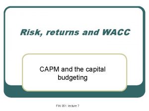 PENGHITUNGAN WACC CAPM Capital Asset Pricing Model Model