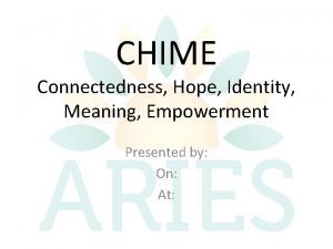 CHIME The CHIME framework for personal recovery There
