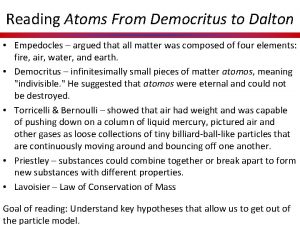 Brief Timeline of Atomic Theory Democritus 400 BC