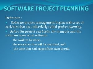 Software Project Planning Chapter 2 Applied Software Project