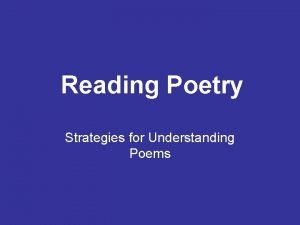 Reading Poetry Strategies for Understanding Poems 1 Identify