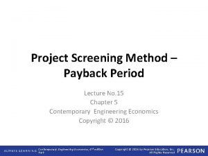 Initial Project Screening Method Payback Period Lecture No